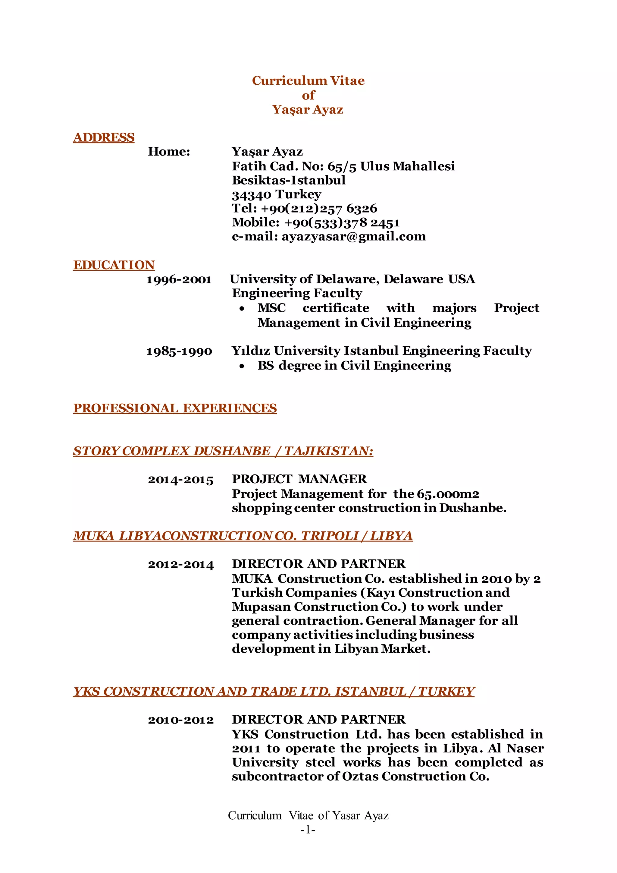 Yasar Ayaz CV | DOCX