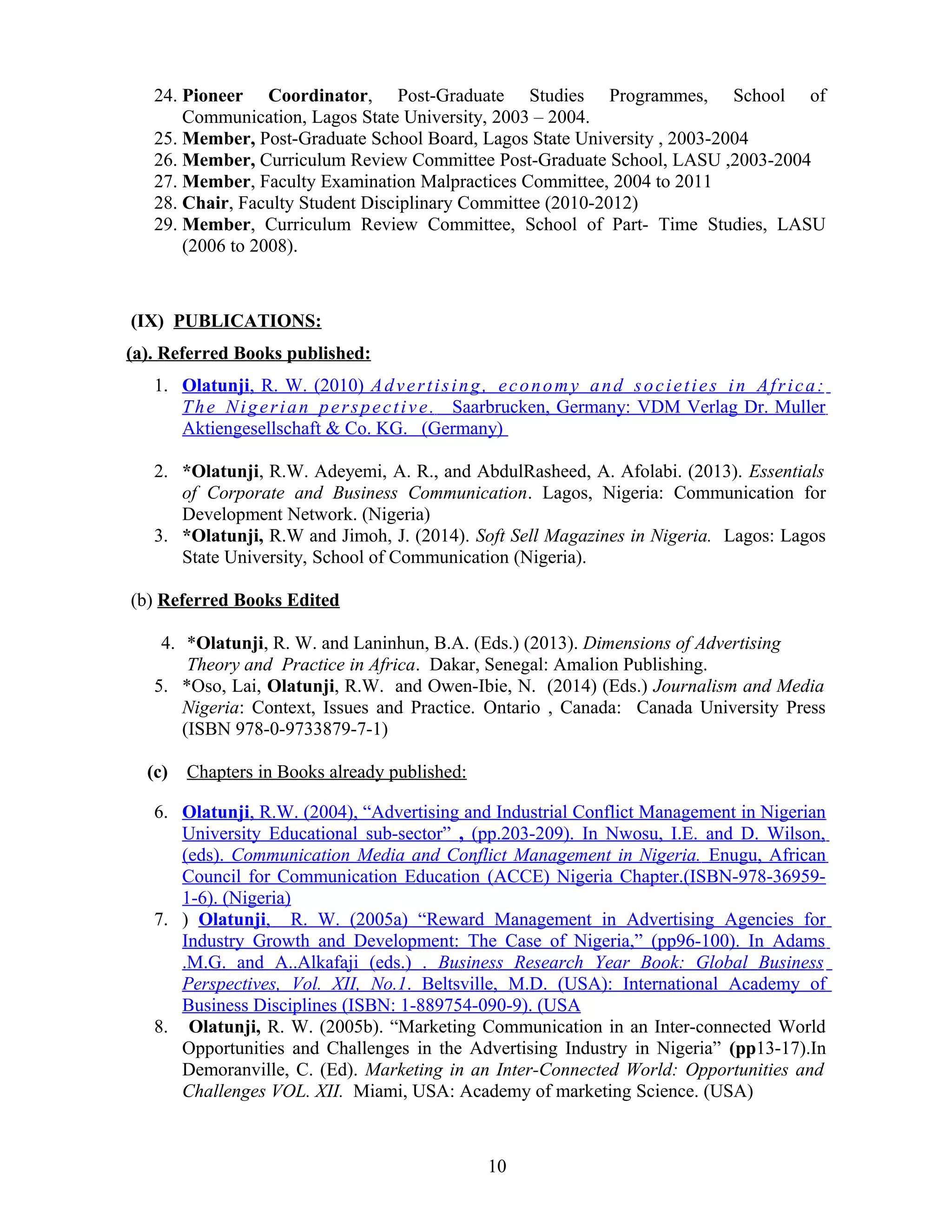 Prof Olatunji CV | DOC