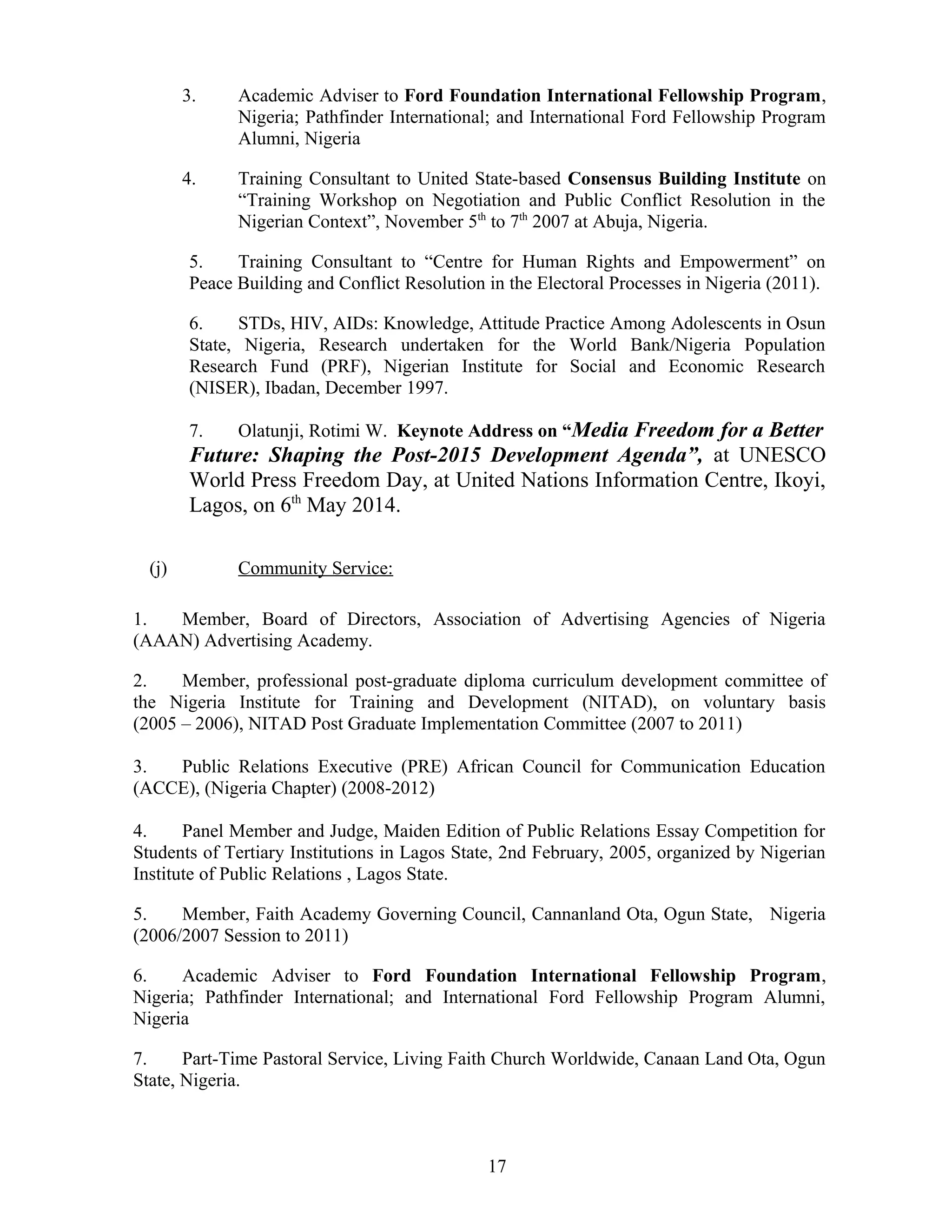 Prof Olatunji CV | DOC