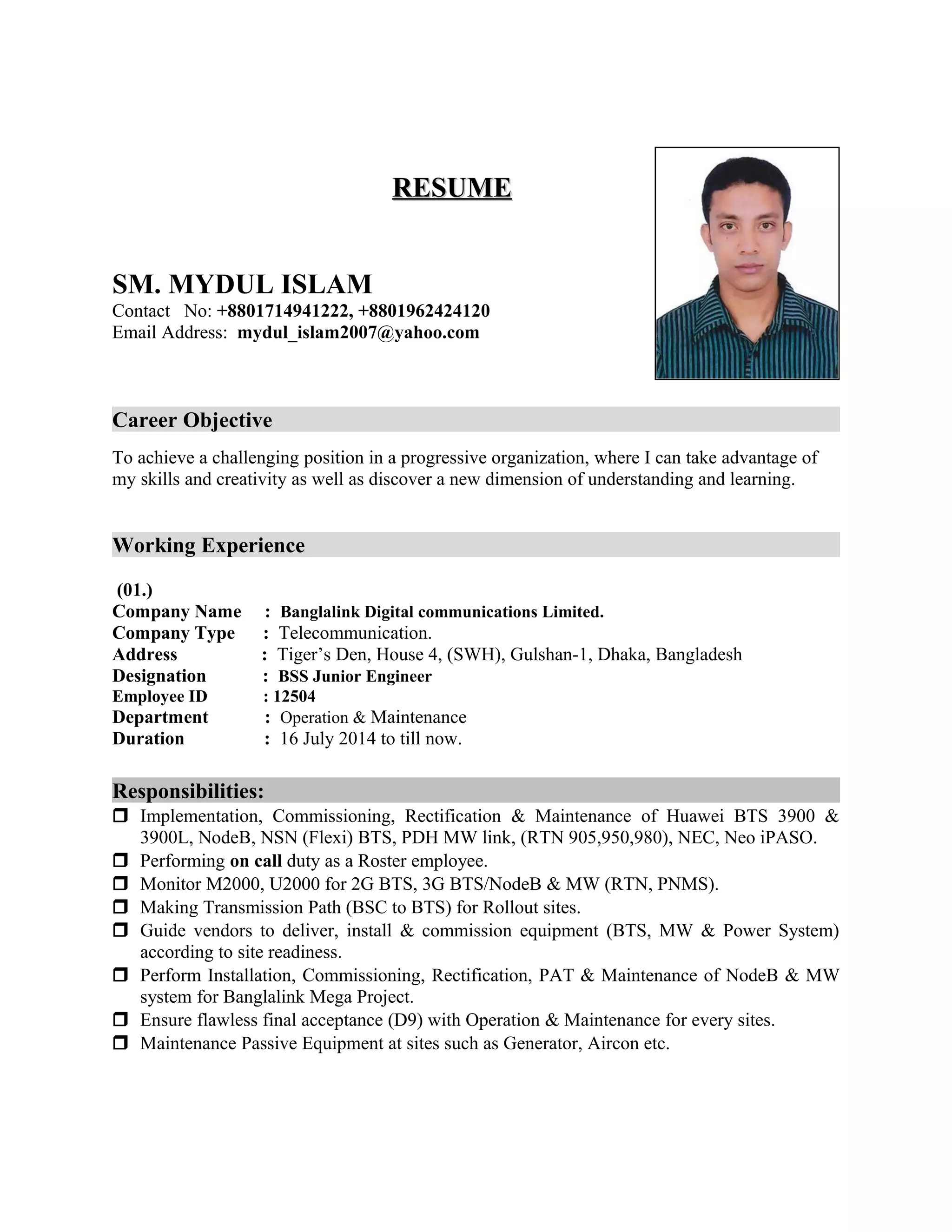 Resume of SM.Mydul Islam | DOC | Computer Networking | Computing