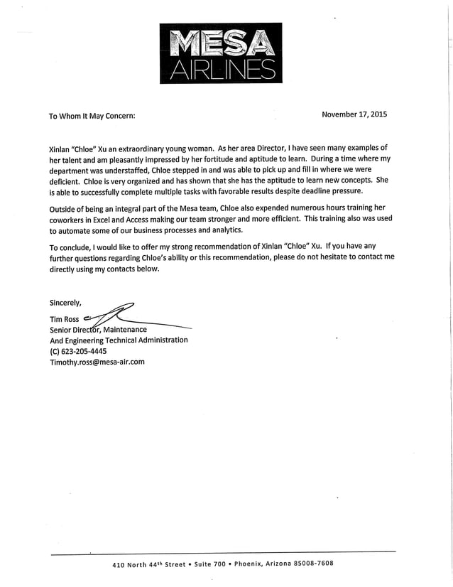 Recommendation Letter--Mesa Airline | PDF