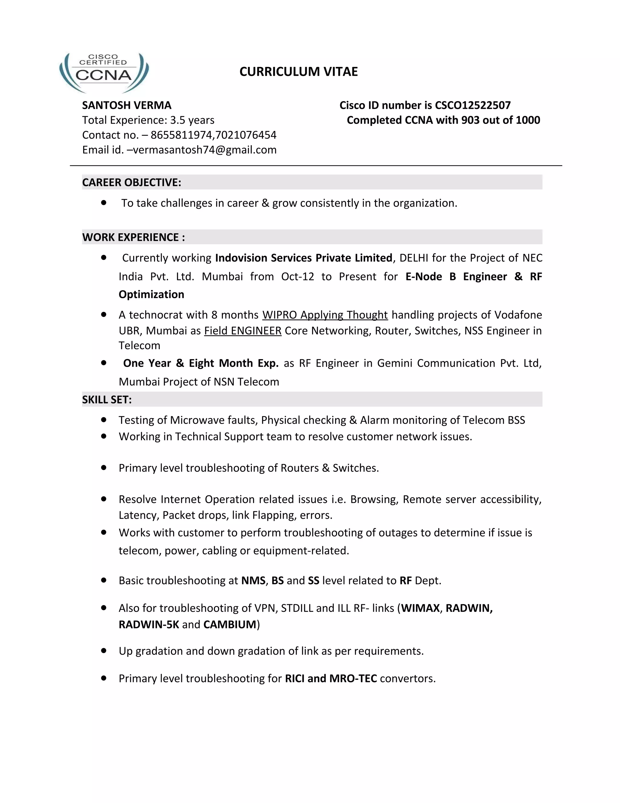 SANTOSH_TELECOM_CV | PDF