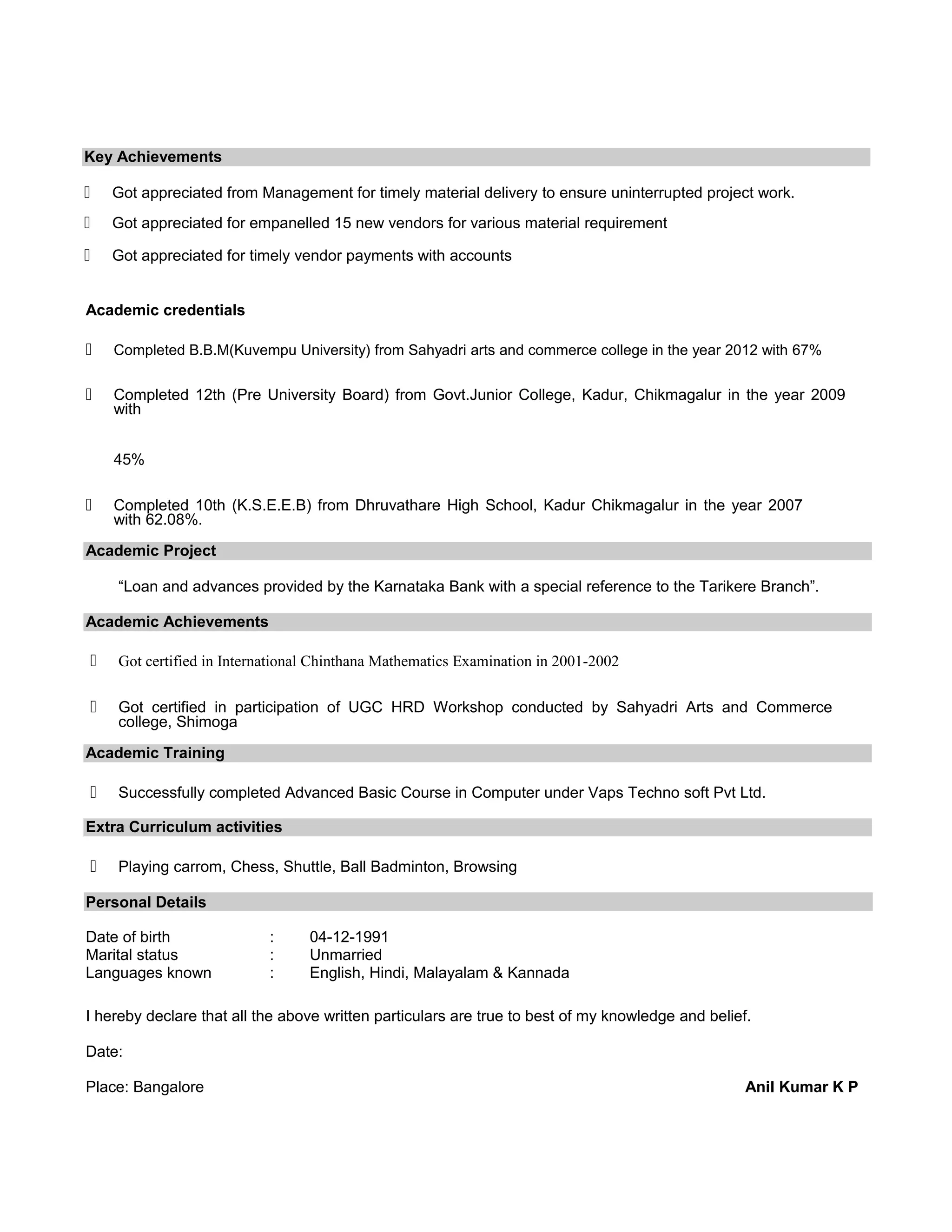 Updated Resume - Anil Kumar | DOC