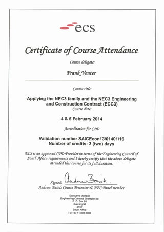 NEC 3 course cert 20140304102827004 | PDF
