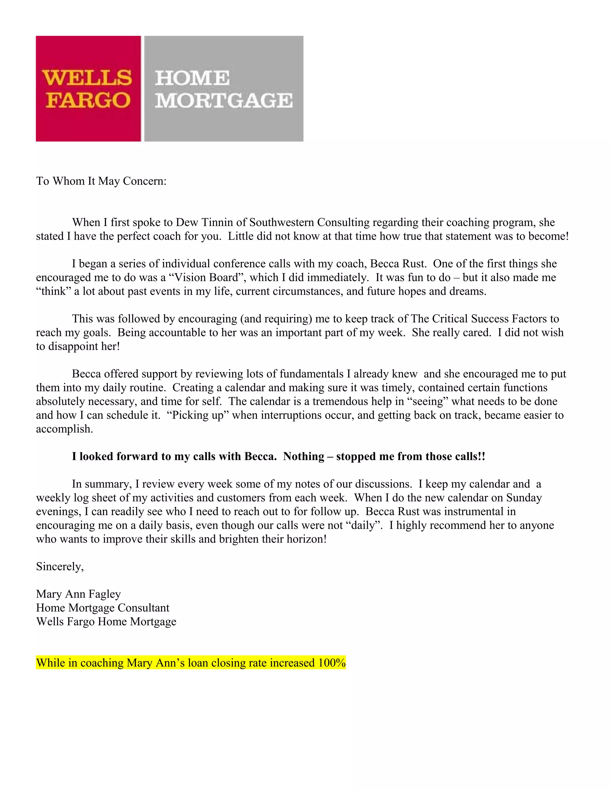 Mary Ann Fagley - Wells Fargo Home Mortgage | DOC