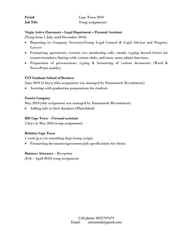 Curriculum vitae of Caron Smith | PDF
