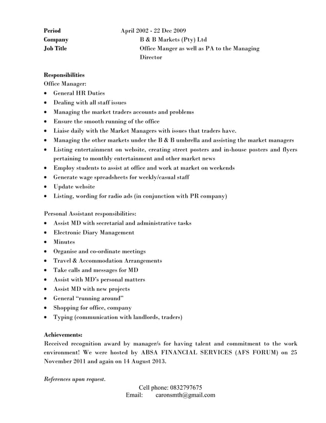 Curriculum vitae of Caron Smith | PDF