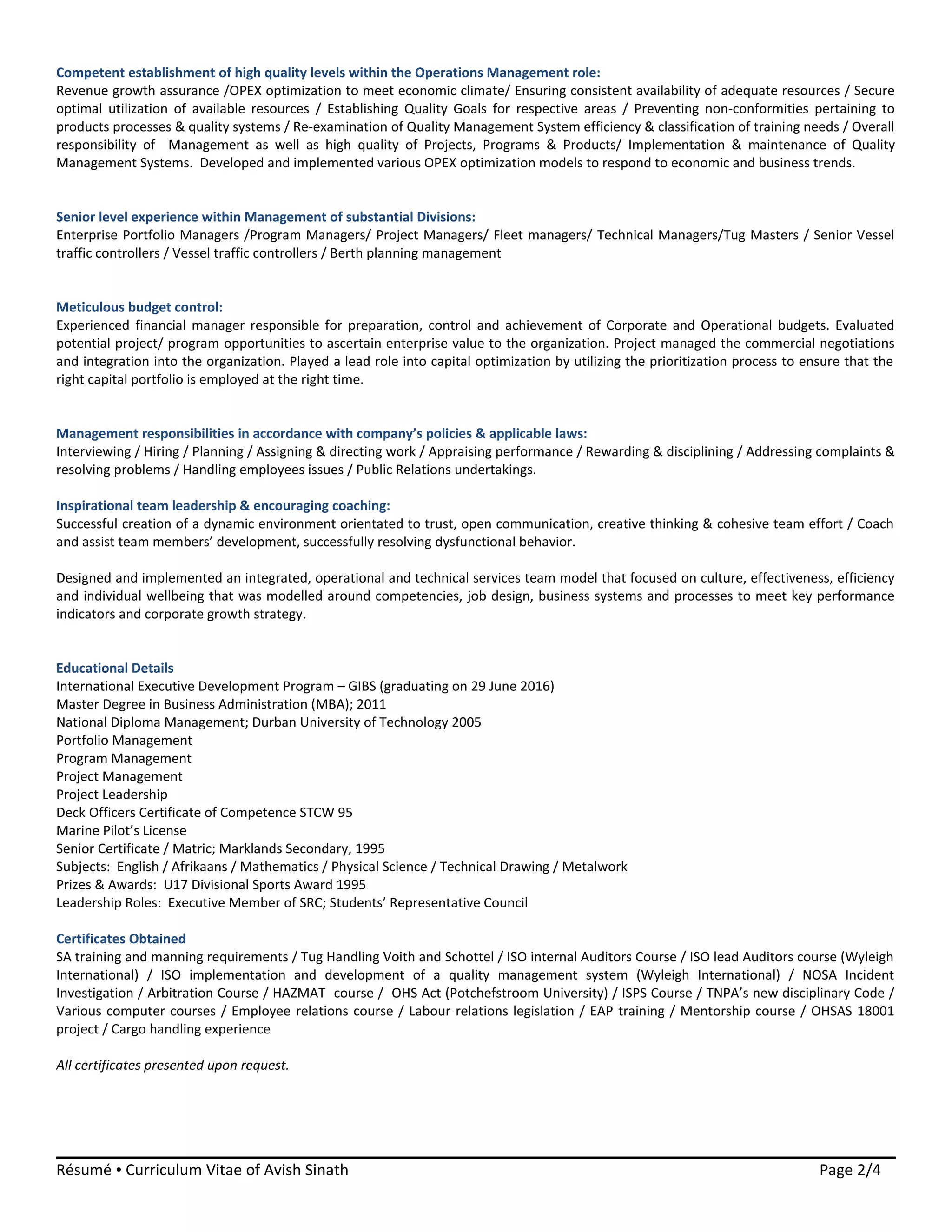 Curriculum Vitae of Avish Sinath 2016 Update | DOC