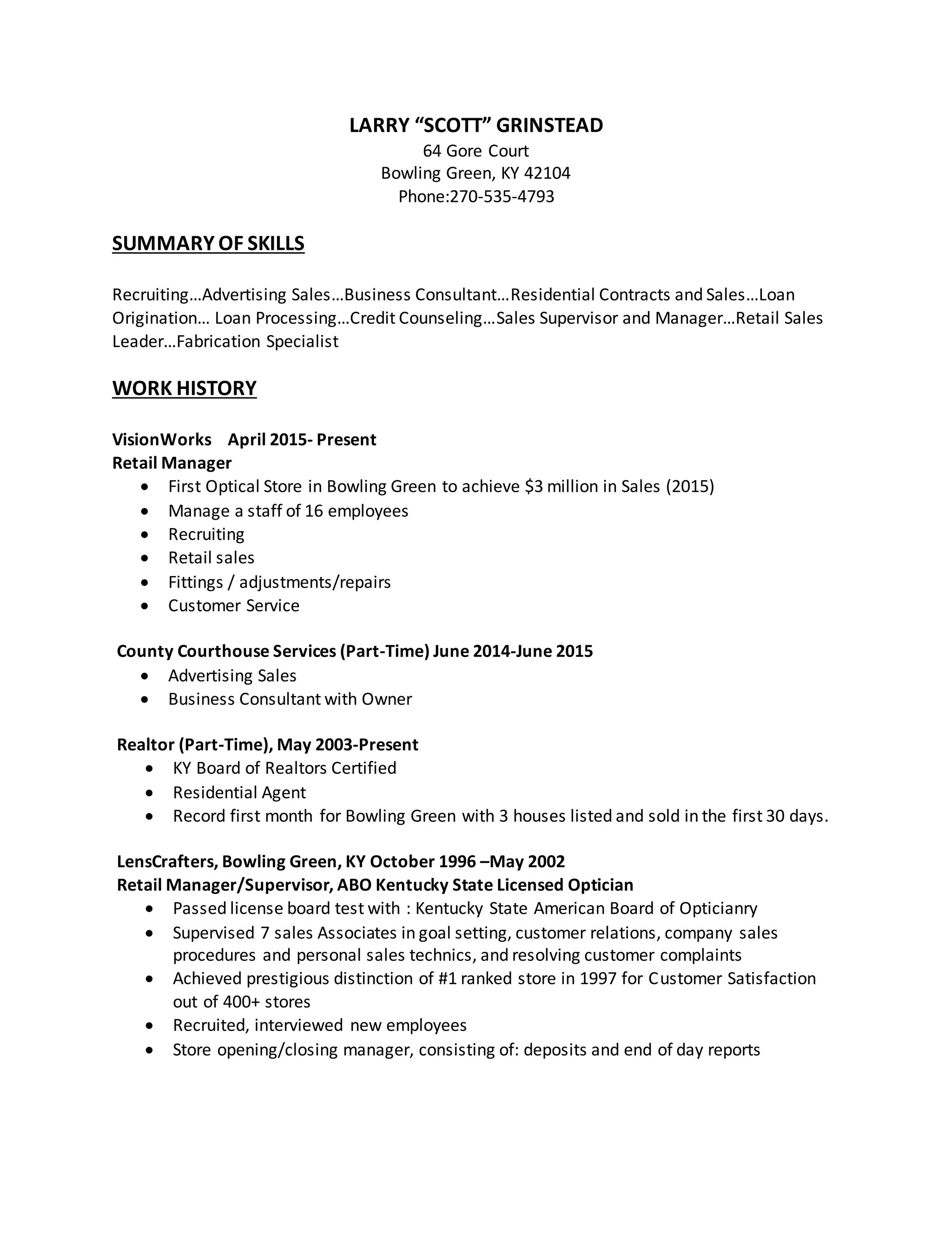 Resume for Scott _2 (1) | DOCX | Business | Business and Finance