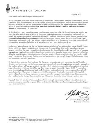 Ivy Reiss Reference Letter from UofT.docx | Undergraduate Education ...