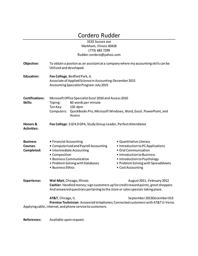 Cordero Rudder resume | DOCX