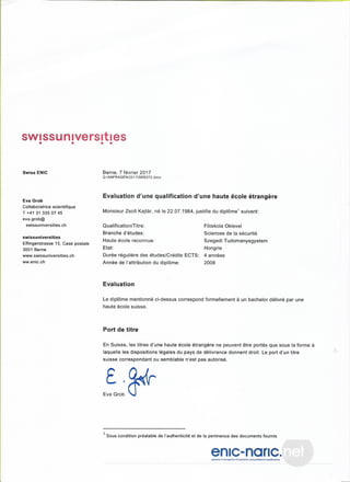 Attestation Swiss ENIC Bachelor | PDF