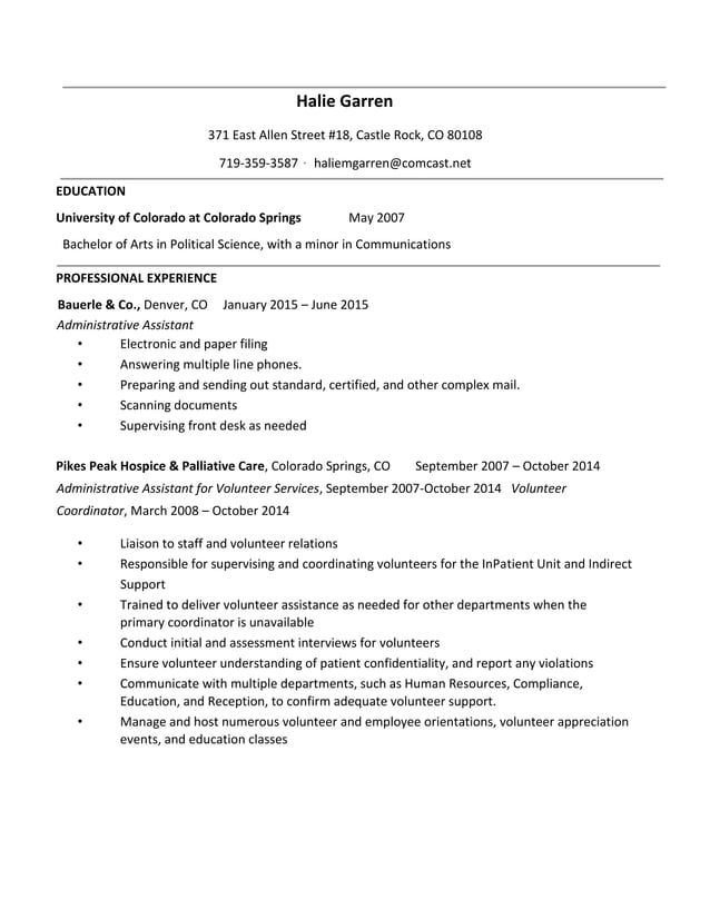 HalieMGarren Resume 23June2015 | PDF
