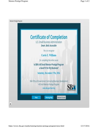 Mentor Protege Program Certificate of Completion | PDF