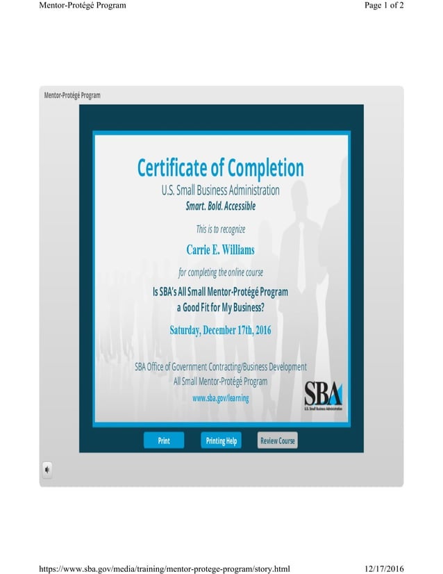 Mentor Protege Program Certificate of Completion | PDF