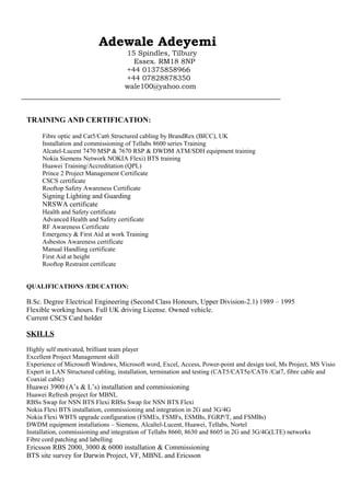 Adewale Adeyemi - Field Telecoms Engineer BTS | DOC | Computer ...