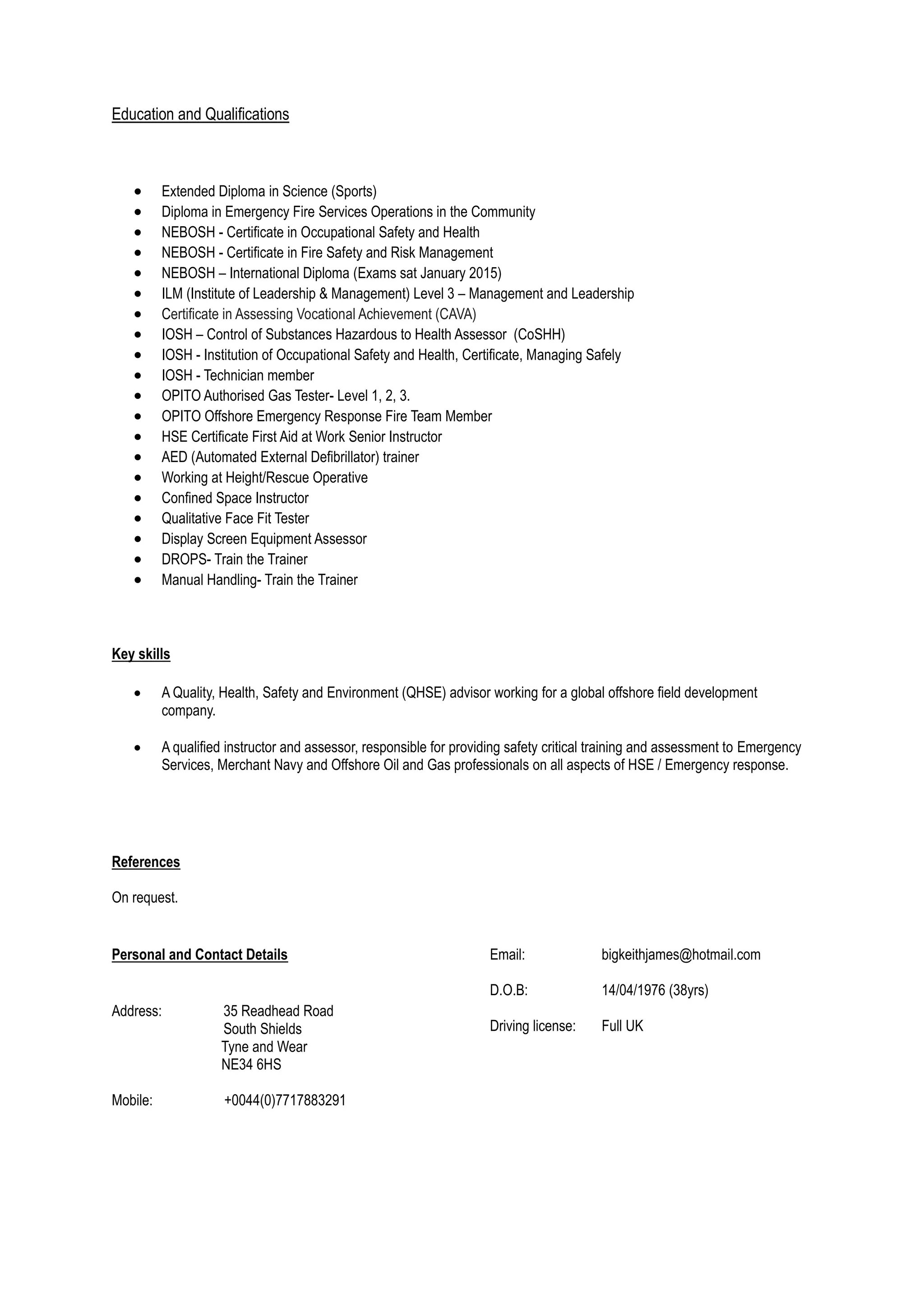 Keith James Updated CV 2015 | PDF