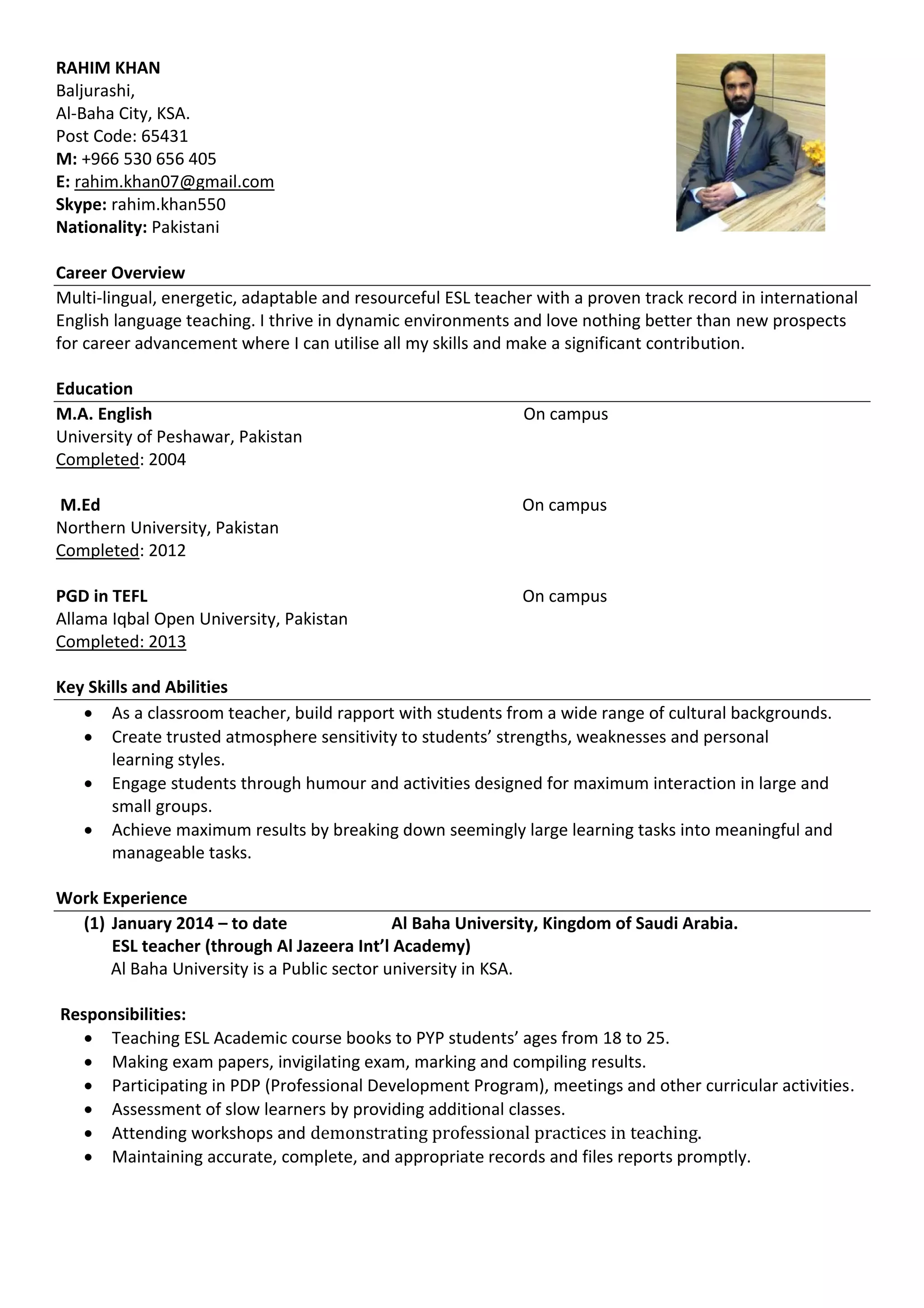 CV_Rahim Khan_Oct 15 | PDF