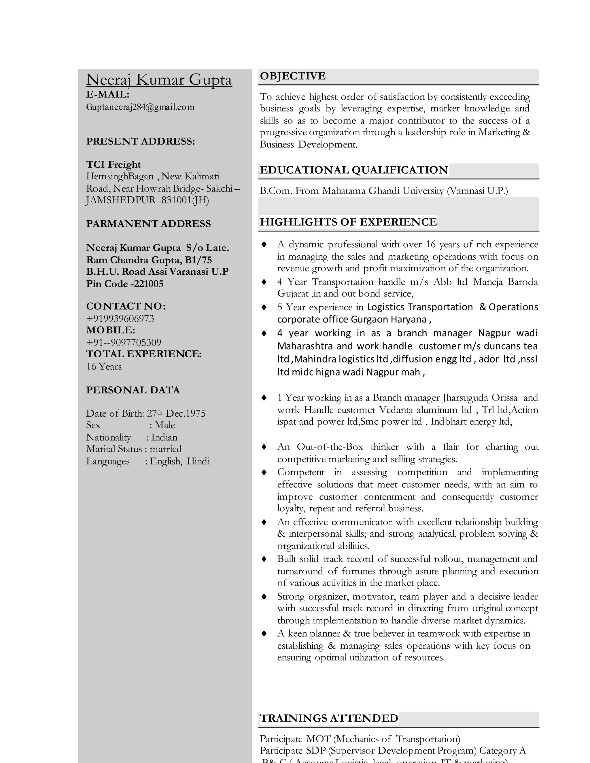 resume Neeraj Gupta | DOCX