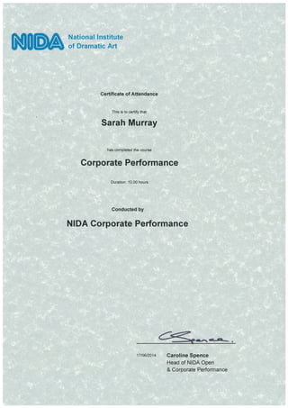 NIDA Course Certificate - Corporate Performance | PDF