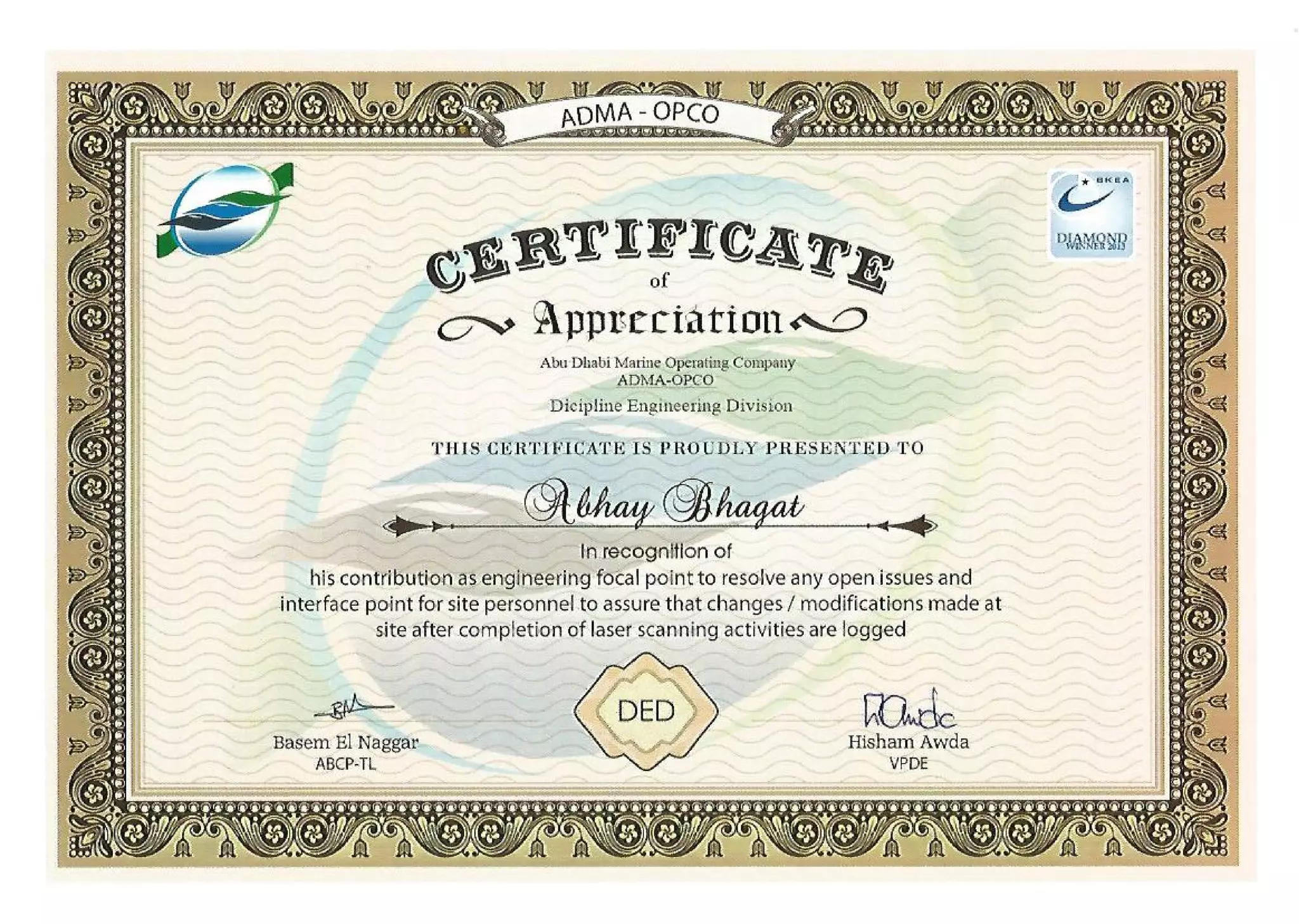 Certificate of Appreciation (ADMA OPCO) | PDF