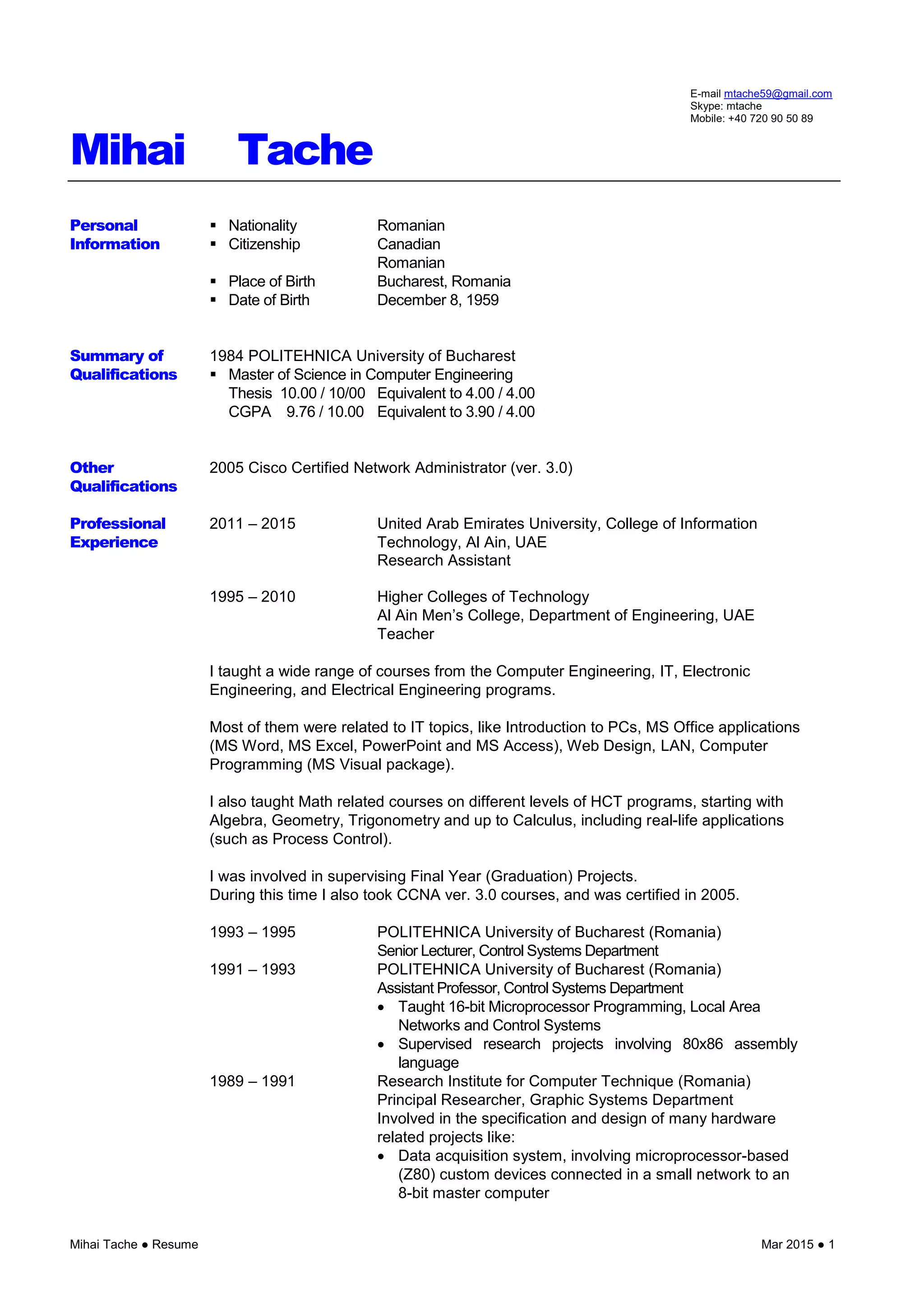 Mihai_Tache_Detailed_CV_v10 | PDF