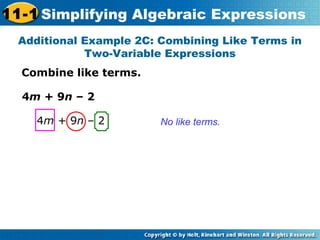 Holt Simplifying Algebraic Expressions Review | PPT