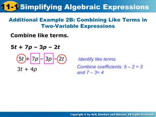 Holt Simplifying Algebraic Expressions Review | PPT