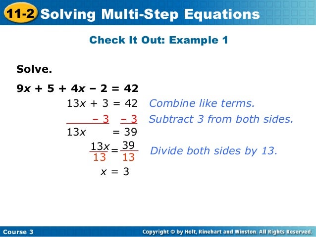 Holt Solving Multi-Step Equations