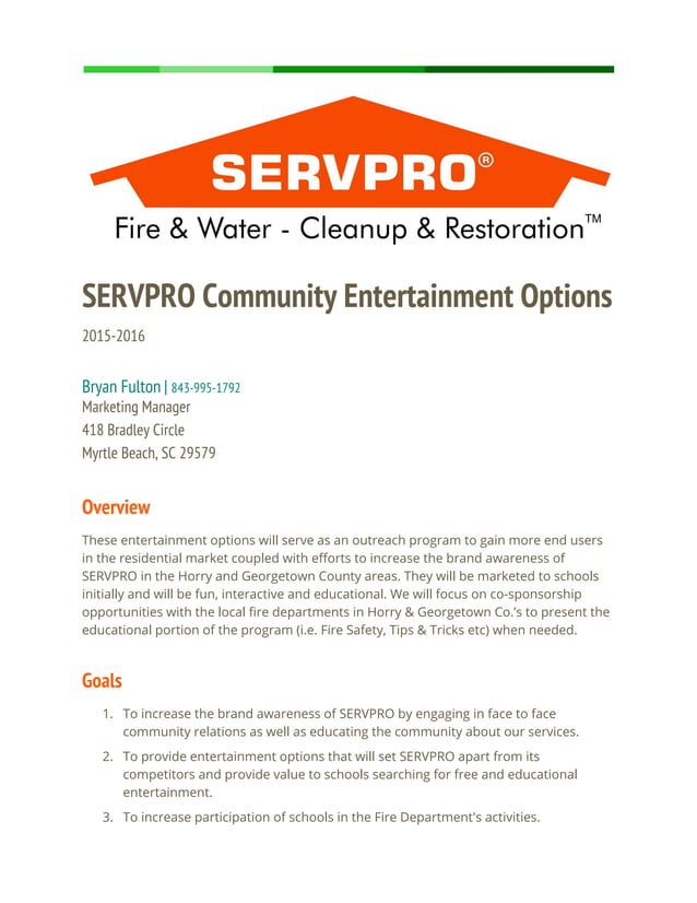 SERVPRO Community Entertainment Options | PDF