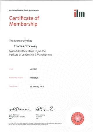 Thomas Brockway MInstLM ILM Membership | PDF