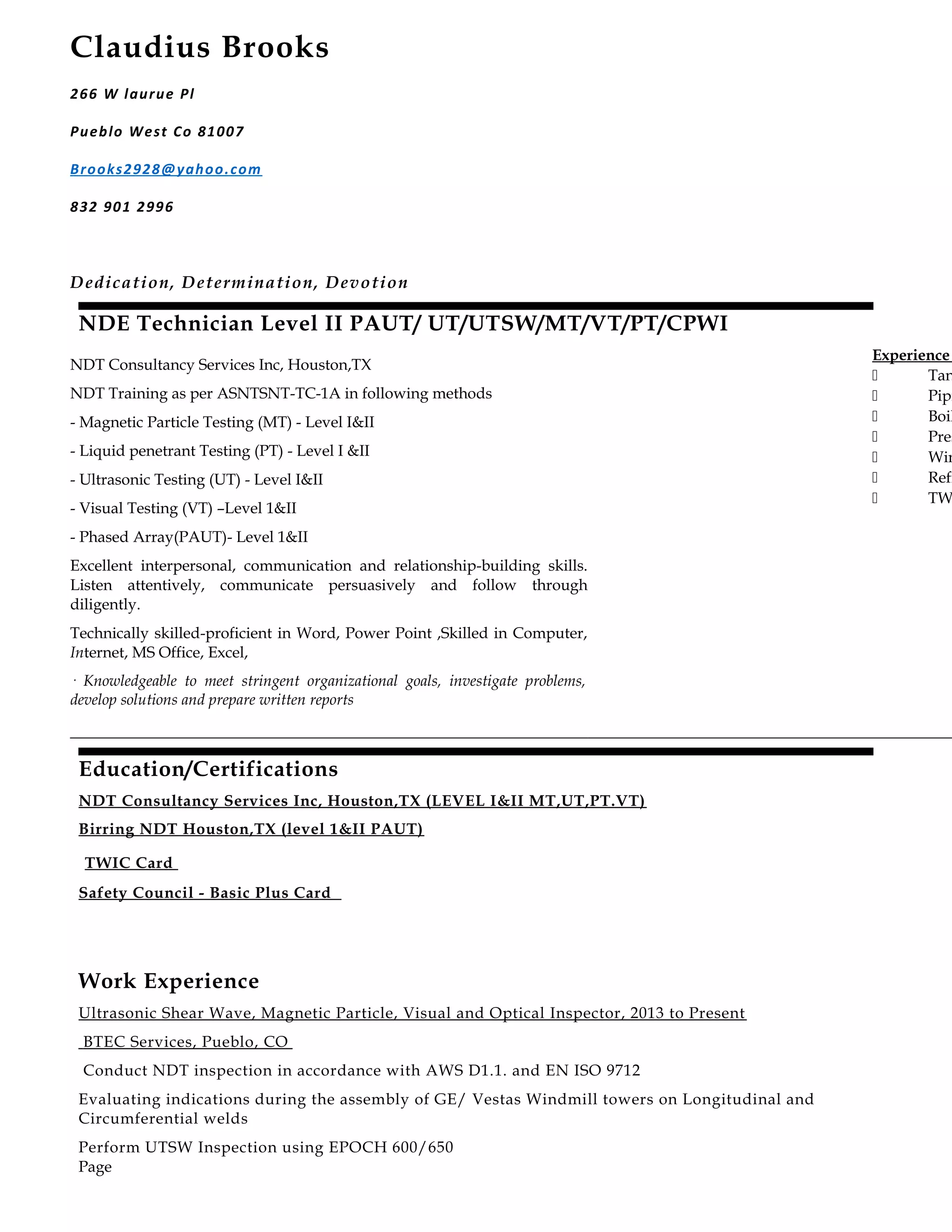 Brooks new ndt Resume 16 | DOC | Careers