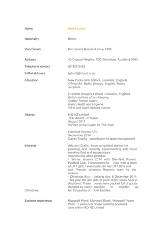 Karen Lydon CV 2015 | PDF