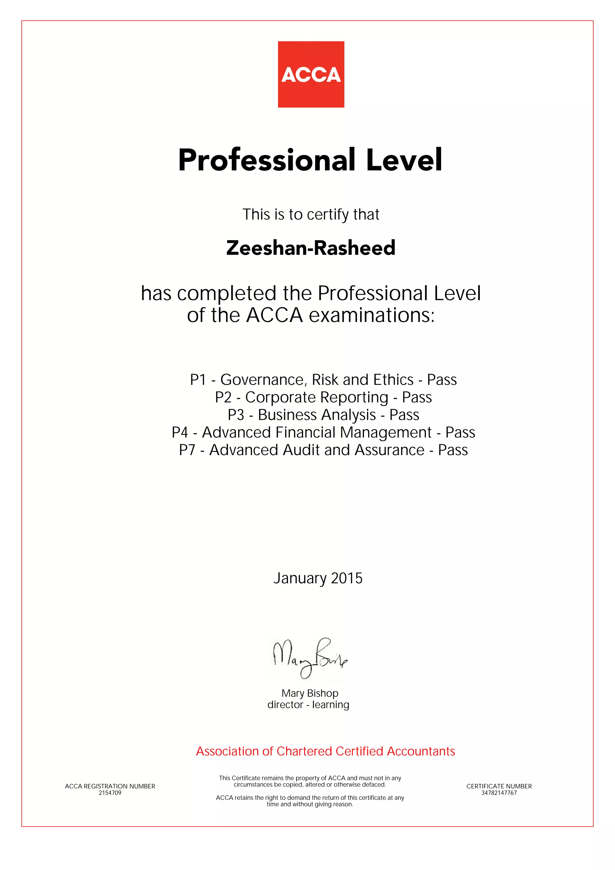 ACCA Completion Certificate | PDF