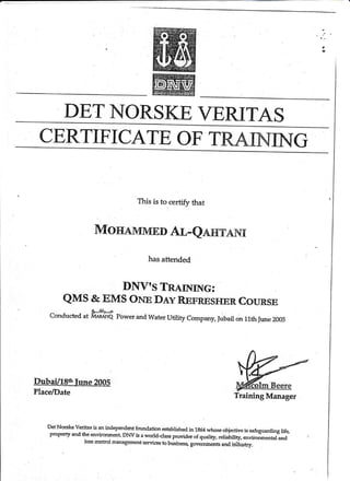 DNV's Training Certificate | PDF