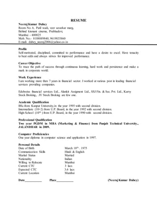 Neeraj Resume | DOCX | Career Planning | Careers