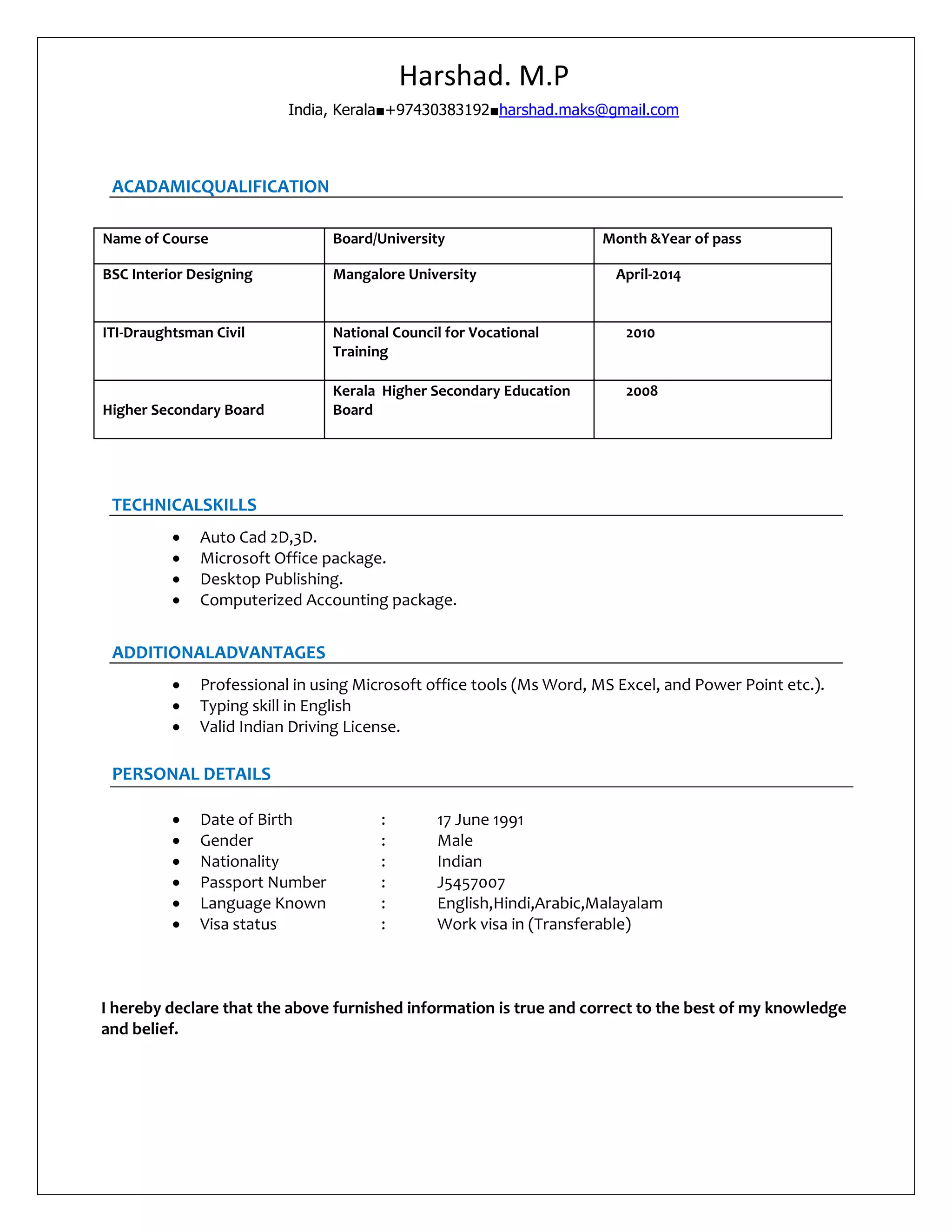 Harshad CV | PDF