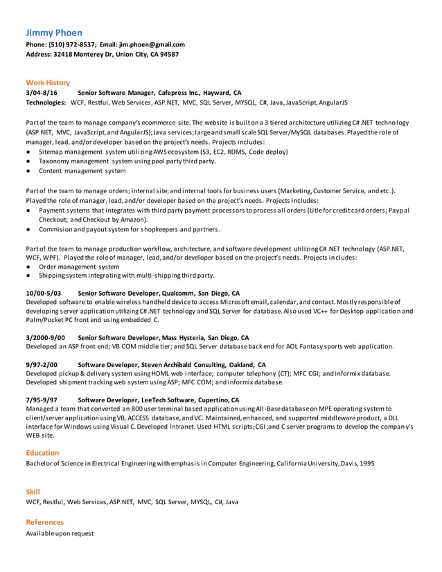 Senior software manager / Engineer | DOCX | Web Development | Internet