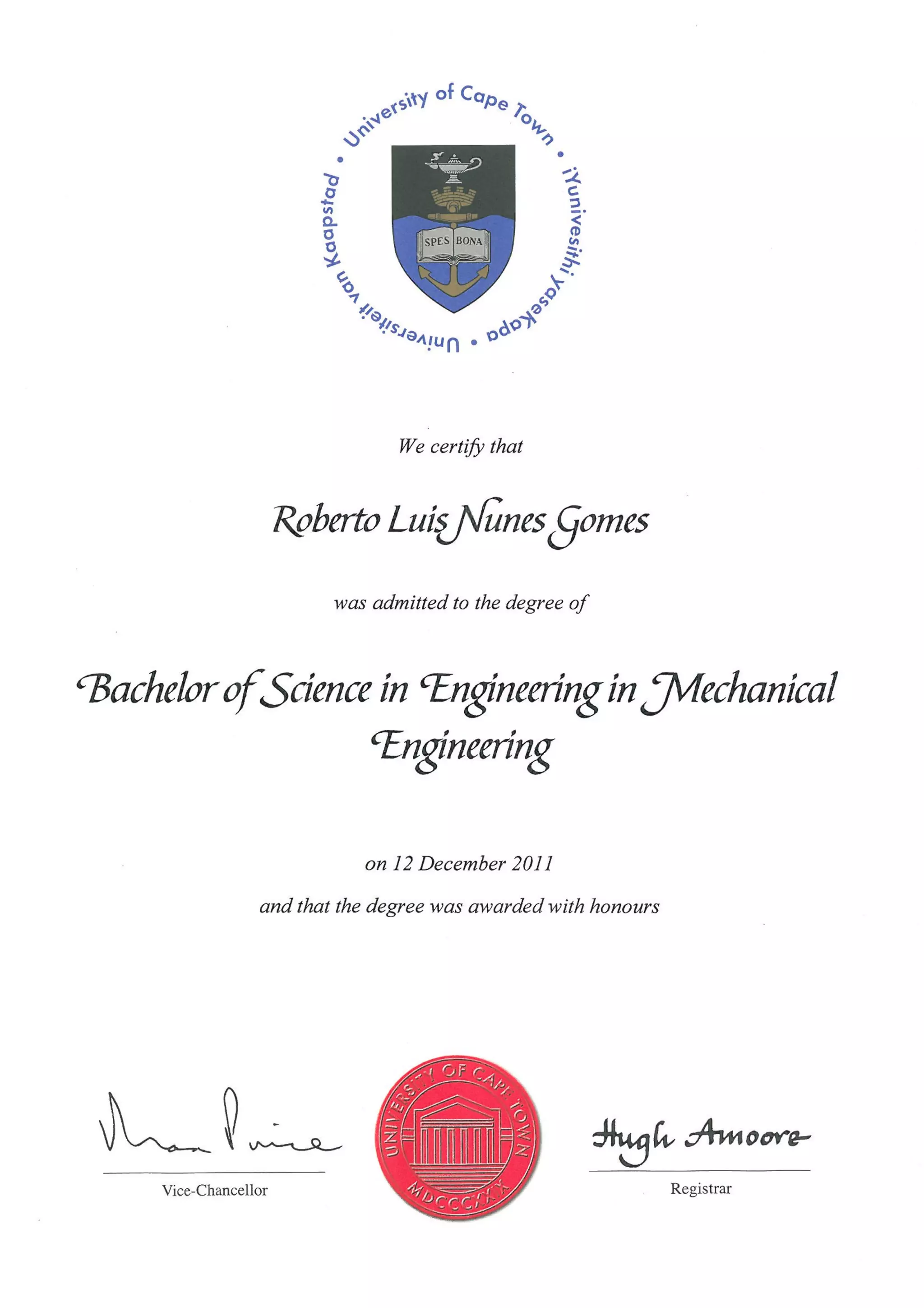 UCT Certificate BSc | PDF