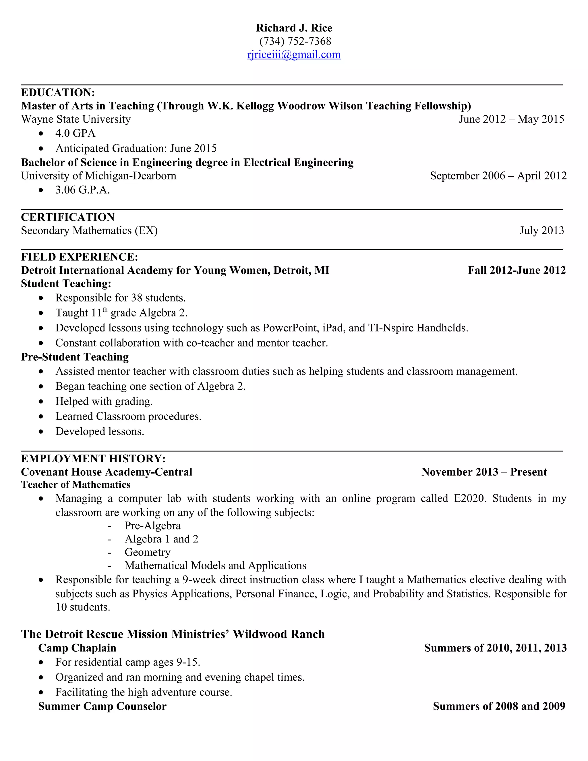 Richard Rice Resume_updated | DOC