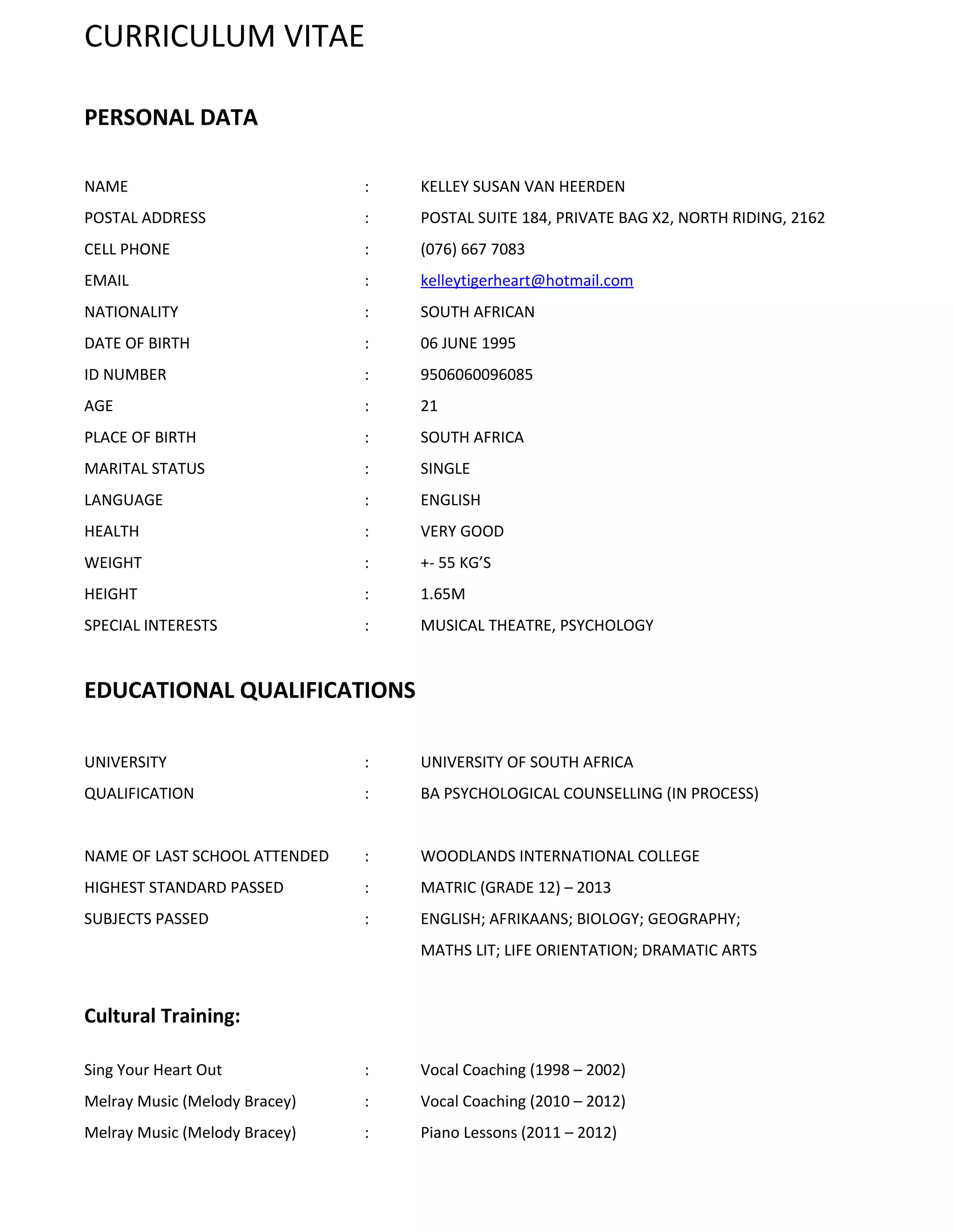 Kelley CV and Cover - Jan %2717 | DOC | Music | Entertainment