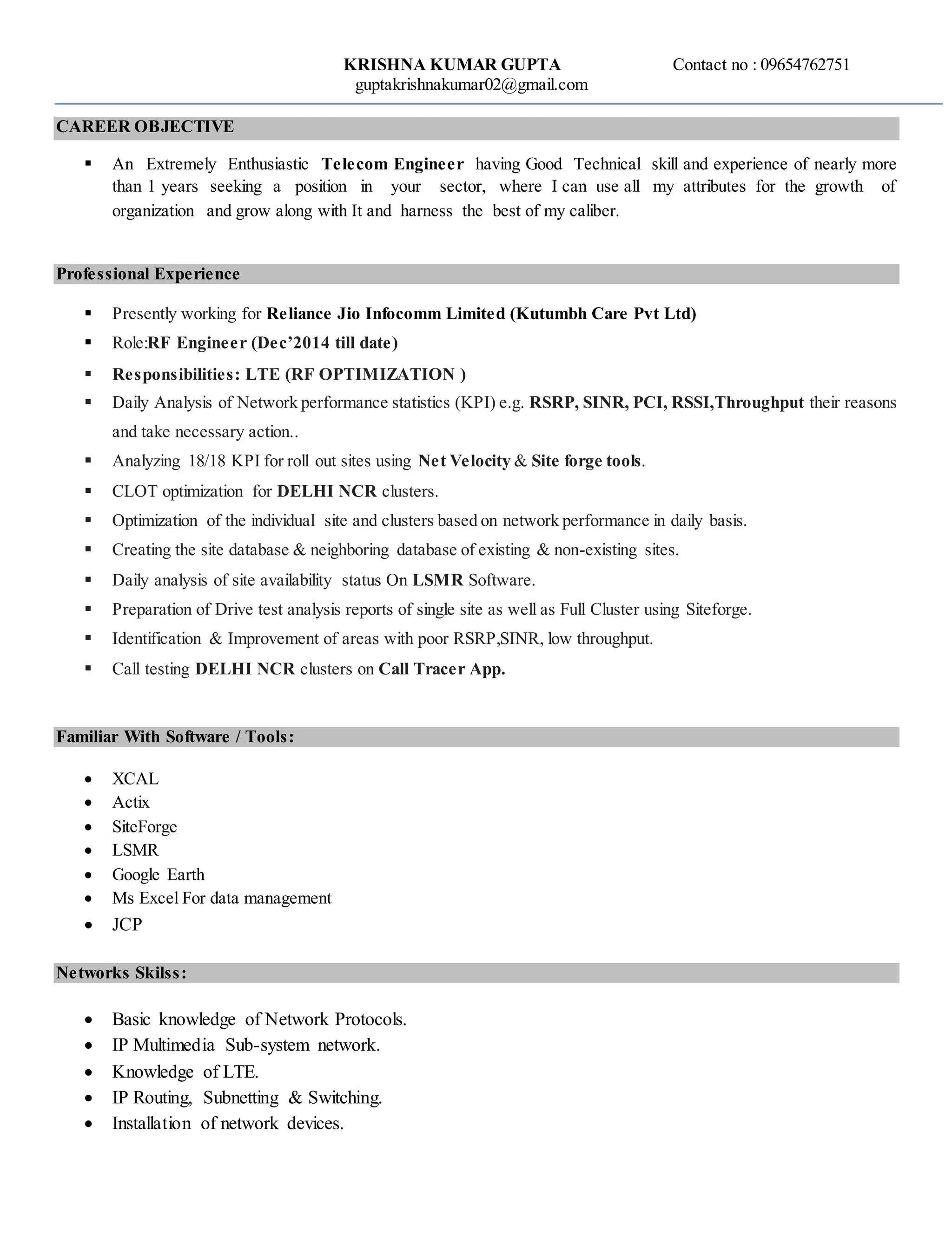 kk resume telecom | PDF