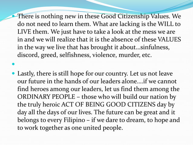 VALUES DEVELOPMENT FOR GOOD CITIZENSHIP.pptx | Politics