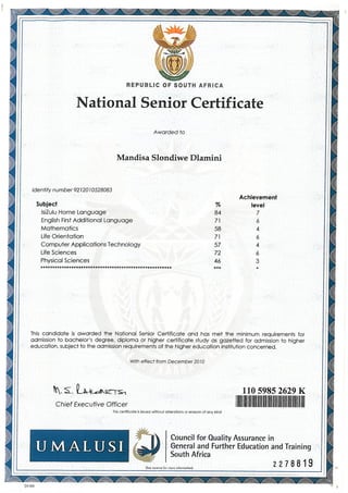 Matric certificate | PDF
