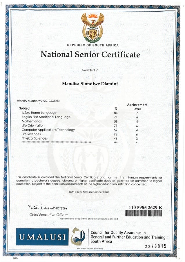 Matric certificate