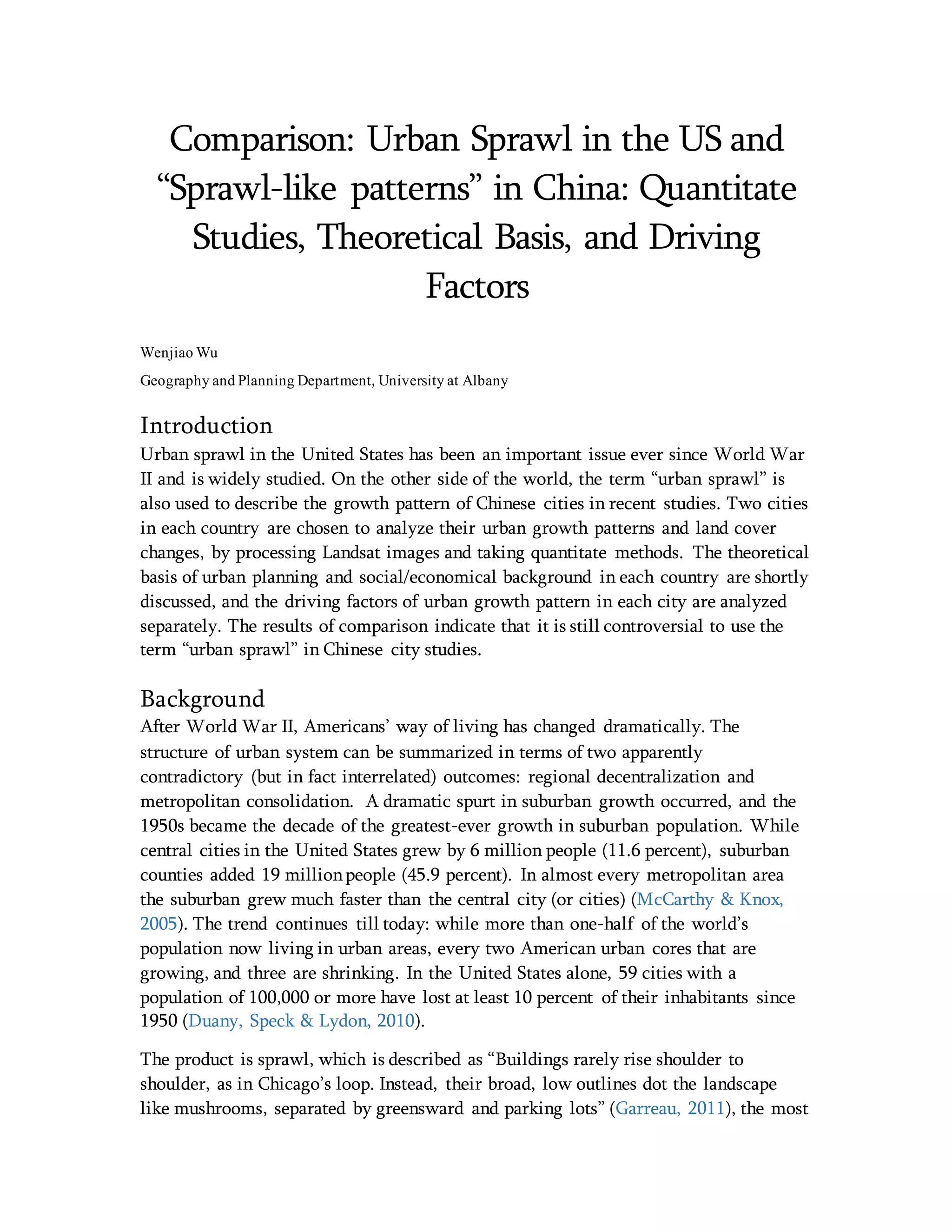 Comparison - Urban Sprawl in the US and Sprawl-like patterns in China ...