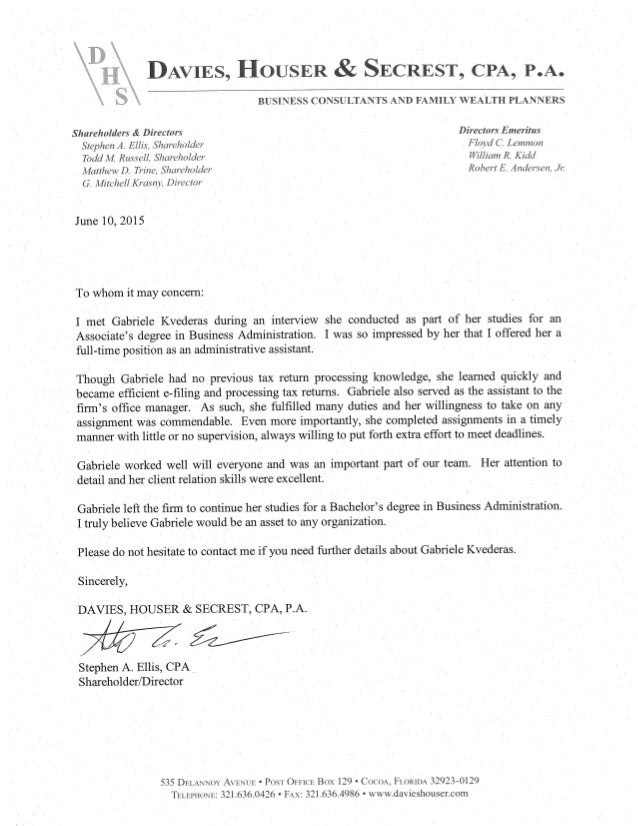 Reference Letter Davies Houser CPA