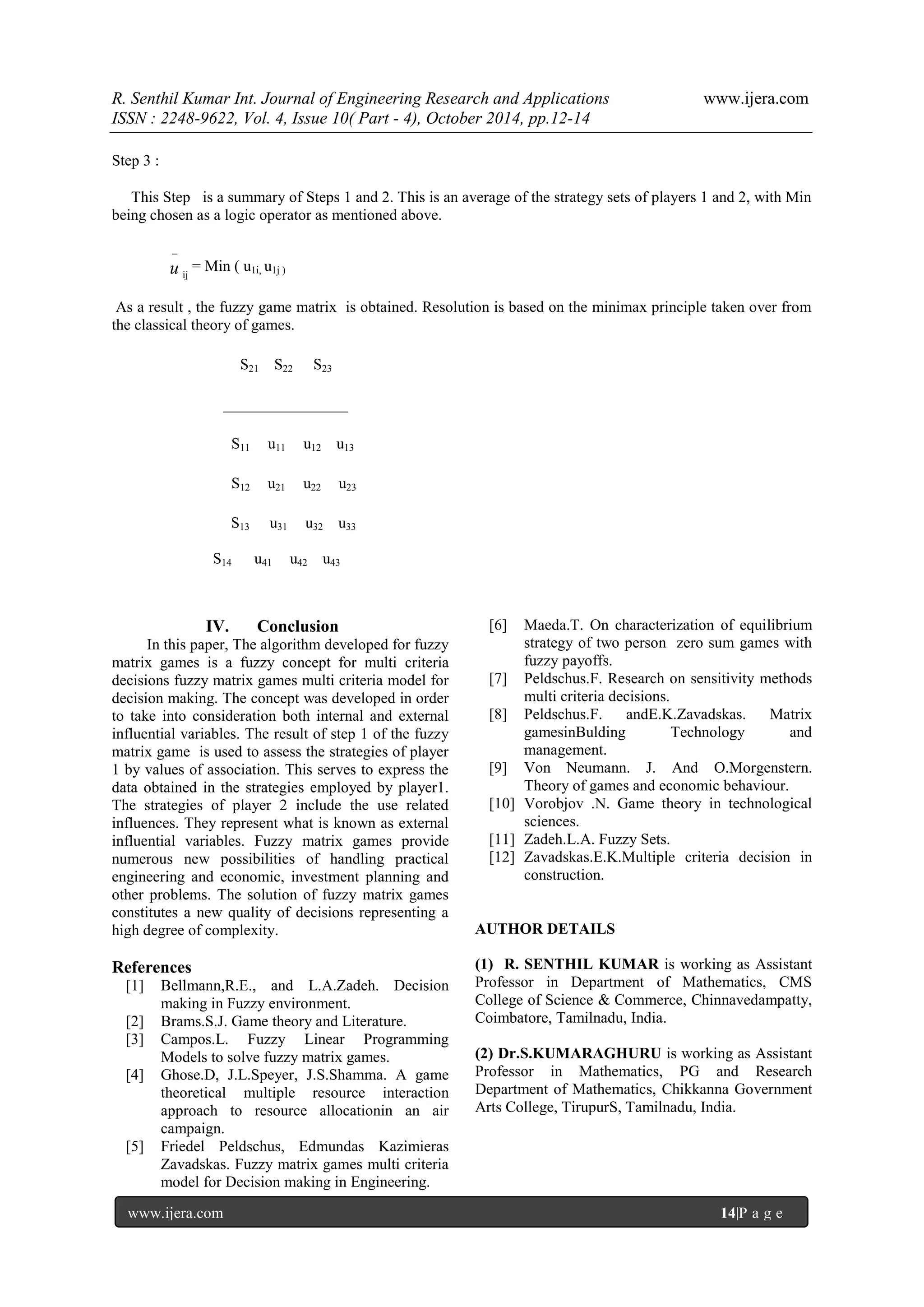 Optimization of Fuzzy Matrix Games of Order 4 X 3 | PDF