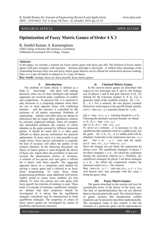 Optimization of Fuzzy Matrix Games of Order 4 X 3 | PDF