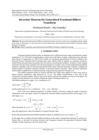 Inversion Theorem for Generalized Fractional Hilbert Transform | PDF